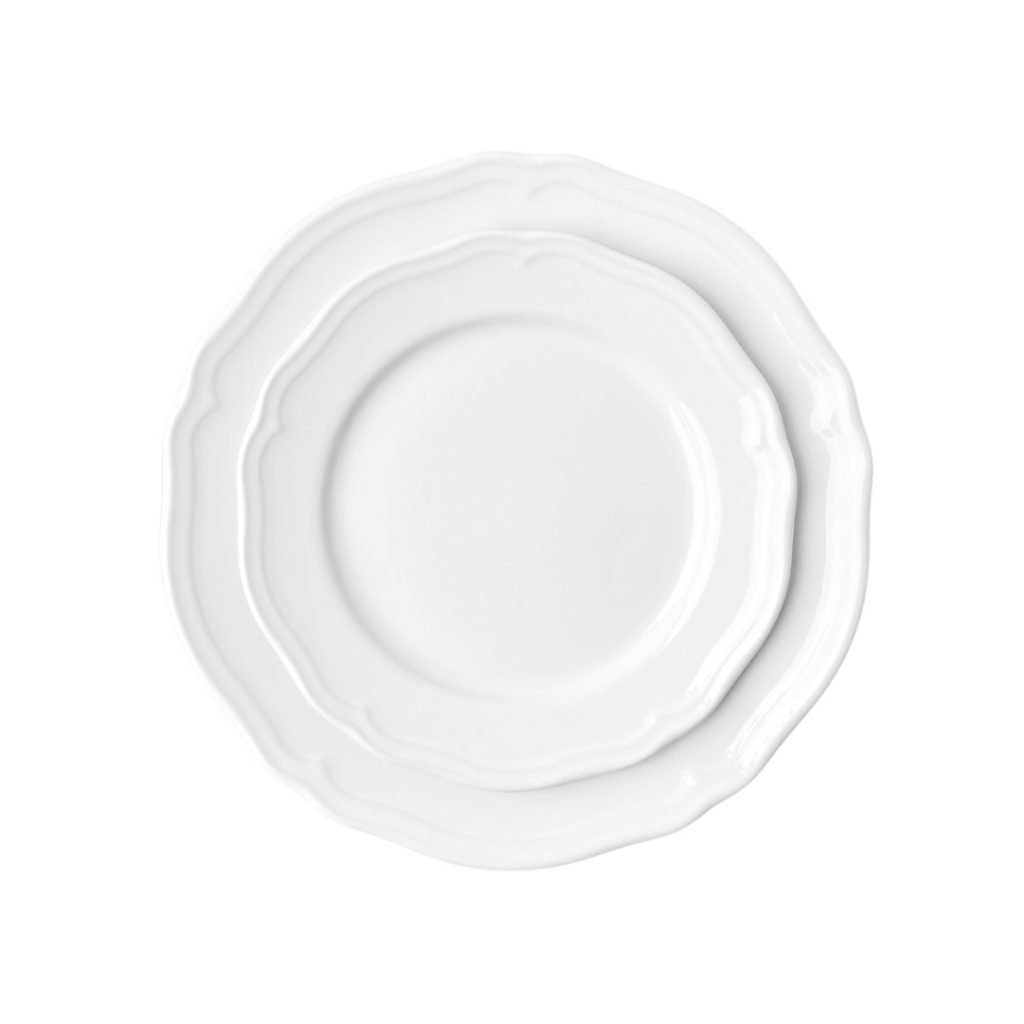 Scroll White Dinnerware Hire - The Pretty Table - Event Hire