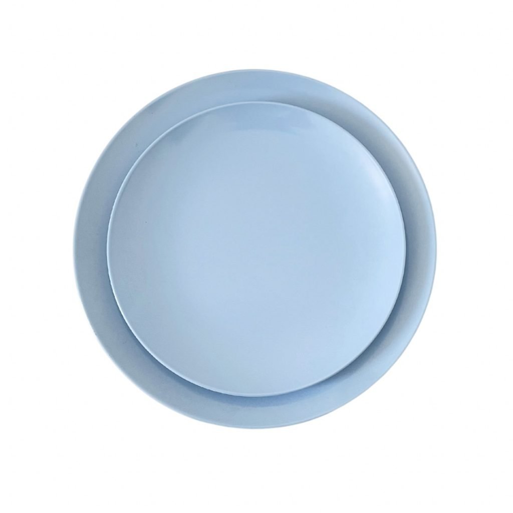 Pastel Blue Melamine Dinnerware Hire - The Pretty Table