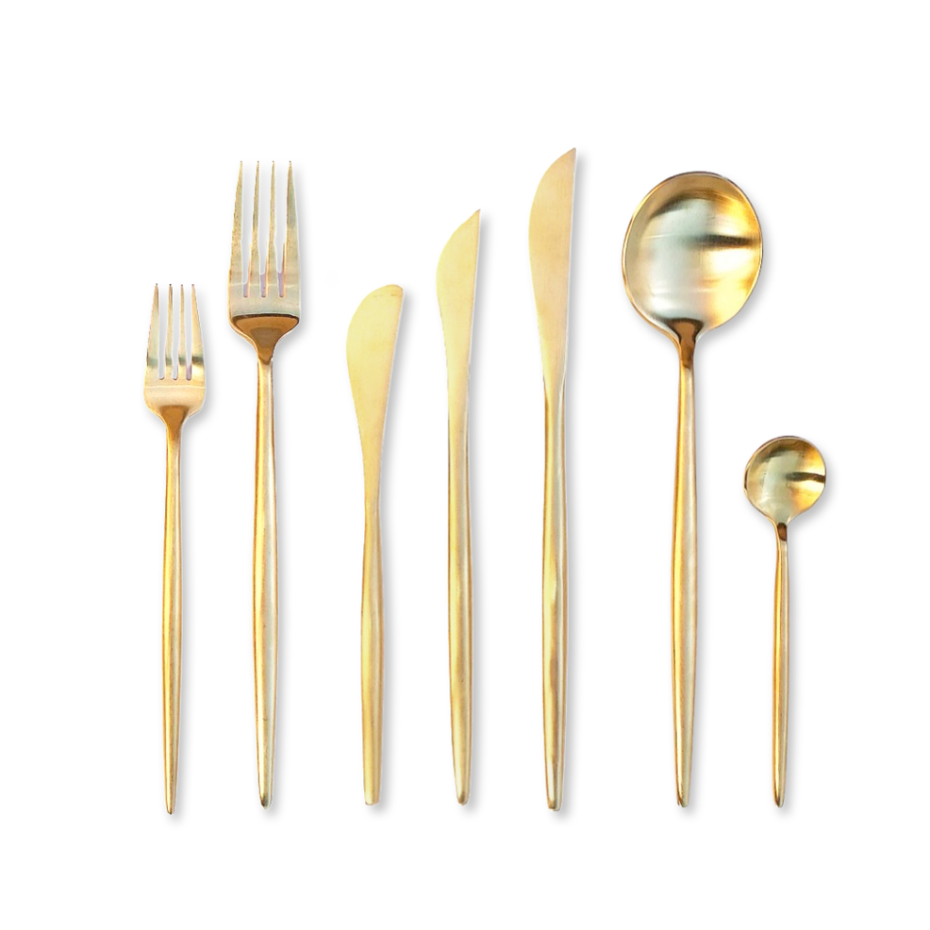 Brushed Gold Cutlery Hire - The Pretty Table - Sydney Hire