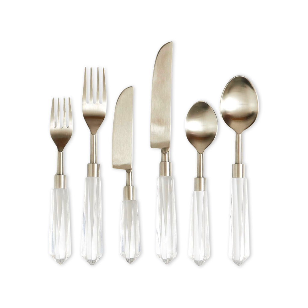 Silver & Clear Acrylic Cutlery Hire - The Pretty Table