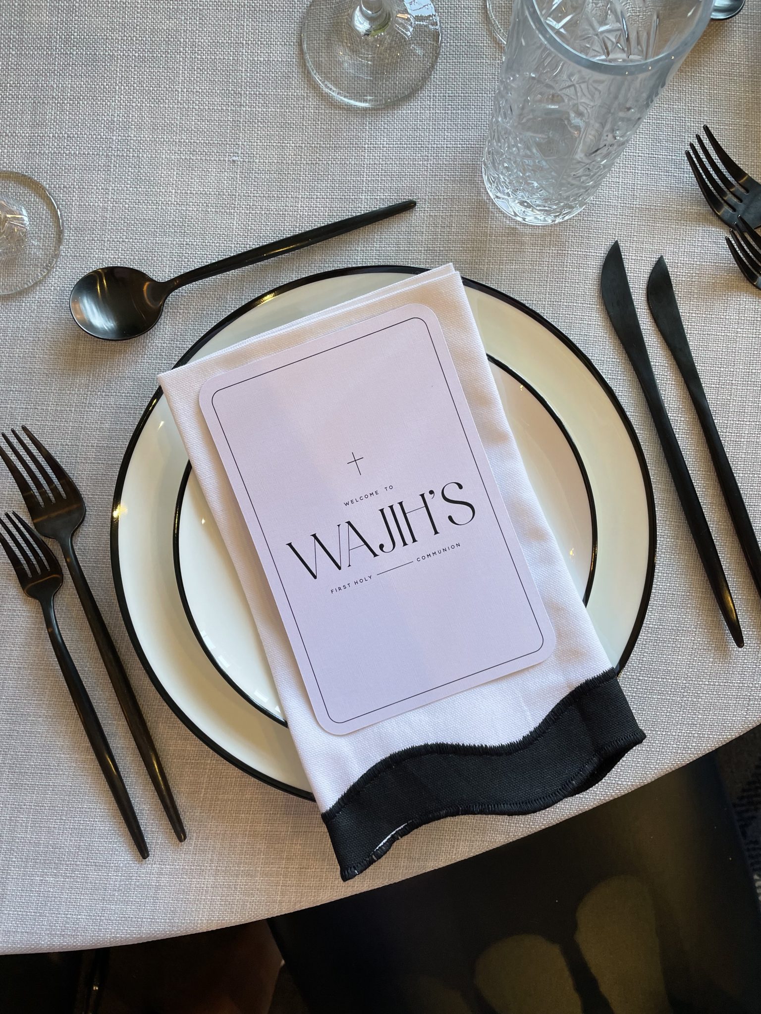 White & Black Wave Napkin Hire - The Pretty Table - Linen Hire